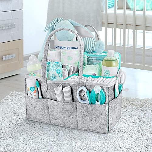 AIMIUKIDS Diaper Caddy - Nursery Storage Bin and Car Organizer for Diapers and Baby Wipes Gift Registry For Baby Shower, Nursery Organizer, Neutral Baby Gift Basket, Changing Table Organizer Green