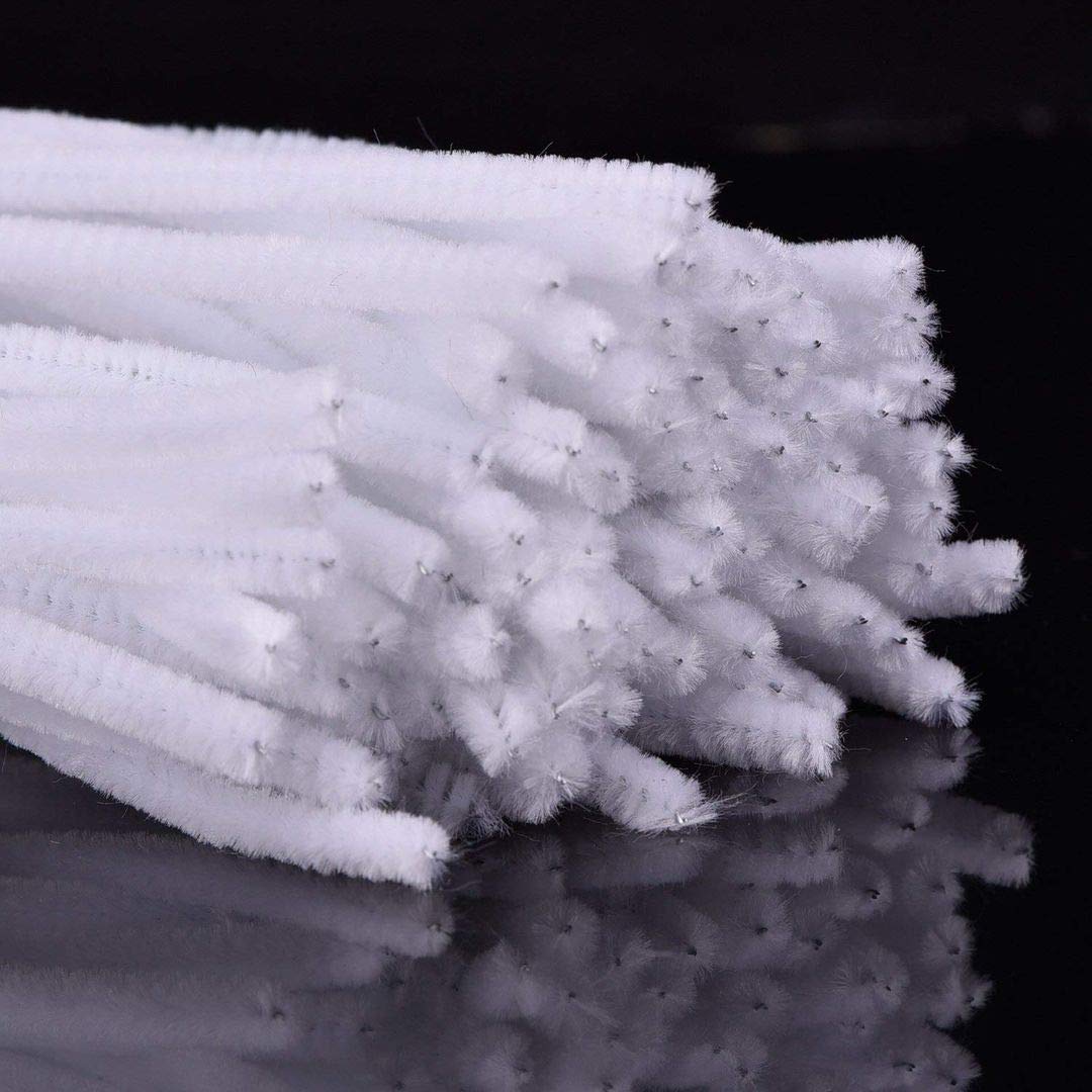 100pcs Pipe Cleaners Chenille Stems for DIY Art Supplies Craft Projects 6mmx30cm Christmas Pipe Cleaners Decoration, White
