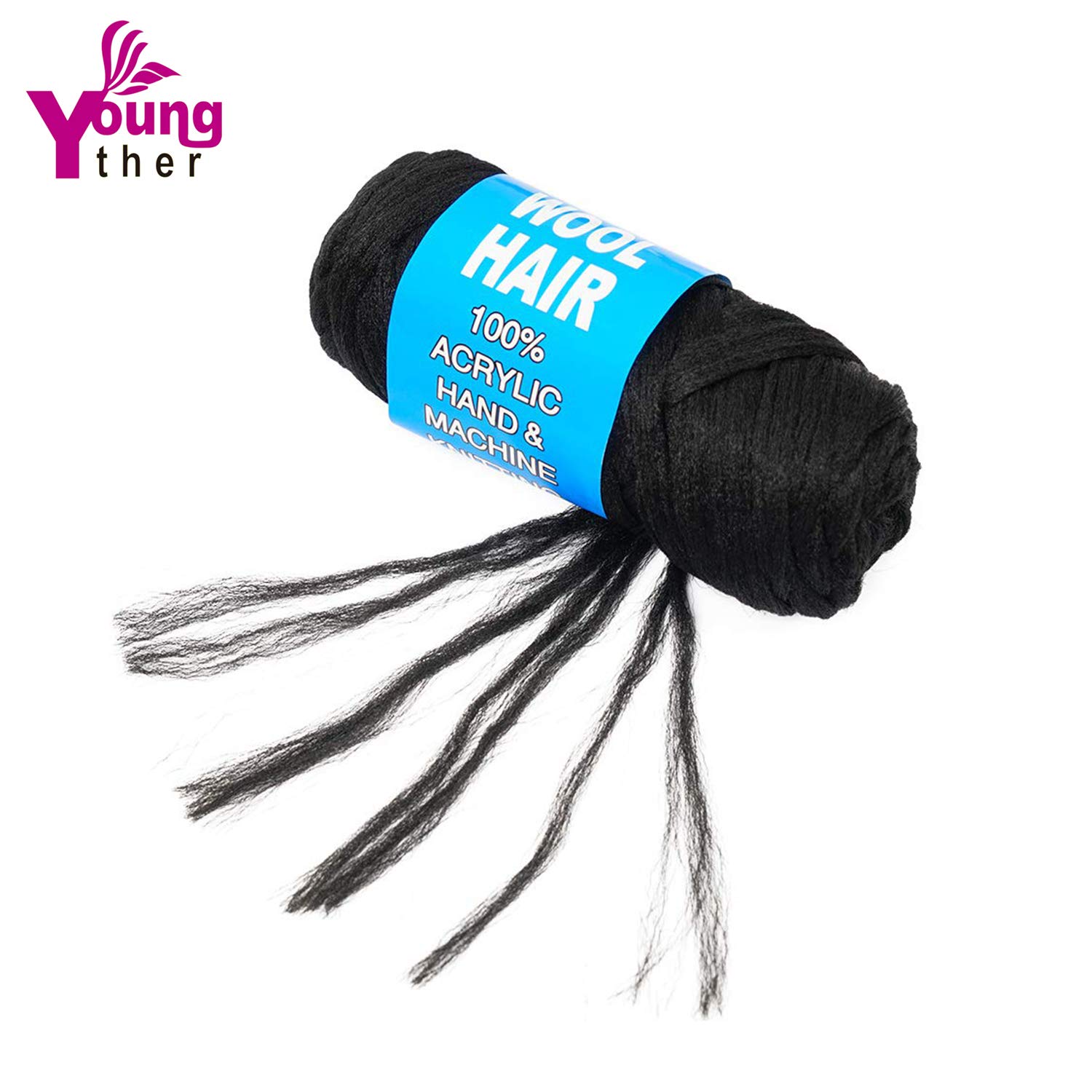 100% Brazilian Wool Hair Acrylic Yarn for African Braids/Senegalese Twist/Faux Locs/Wraps with Crochet Hook(4 Roll, Natural Black)
