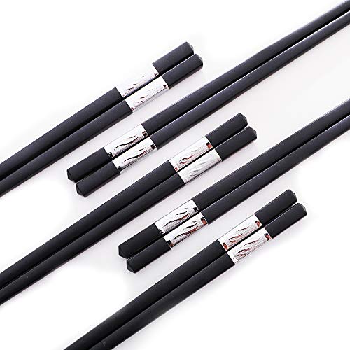 10 Pairs Fiberglass Chopsticks, Reusable Chopsticks and Dishwasher Safe, 9 1/2 Inches - Clover,Silver