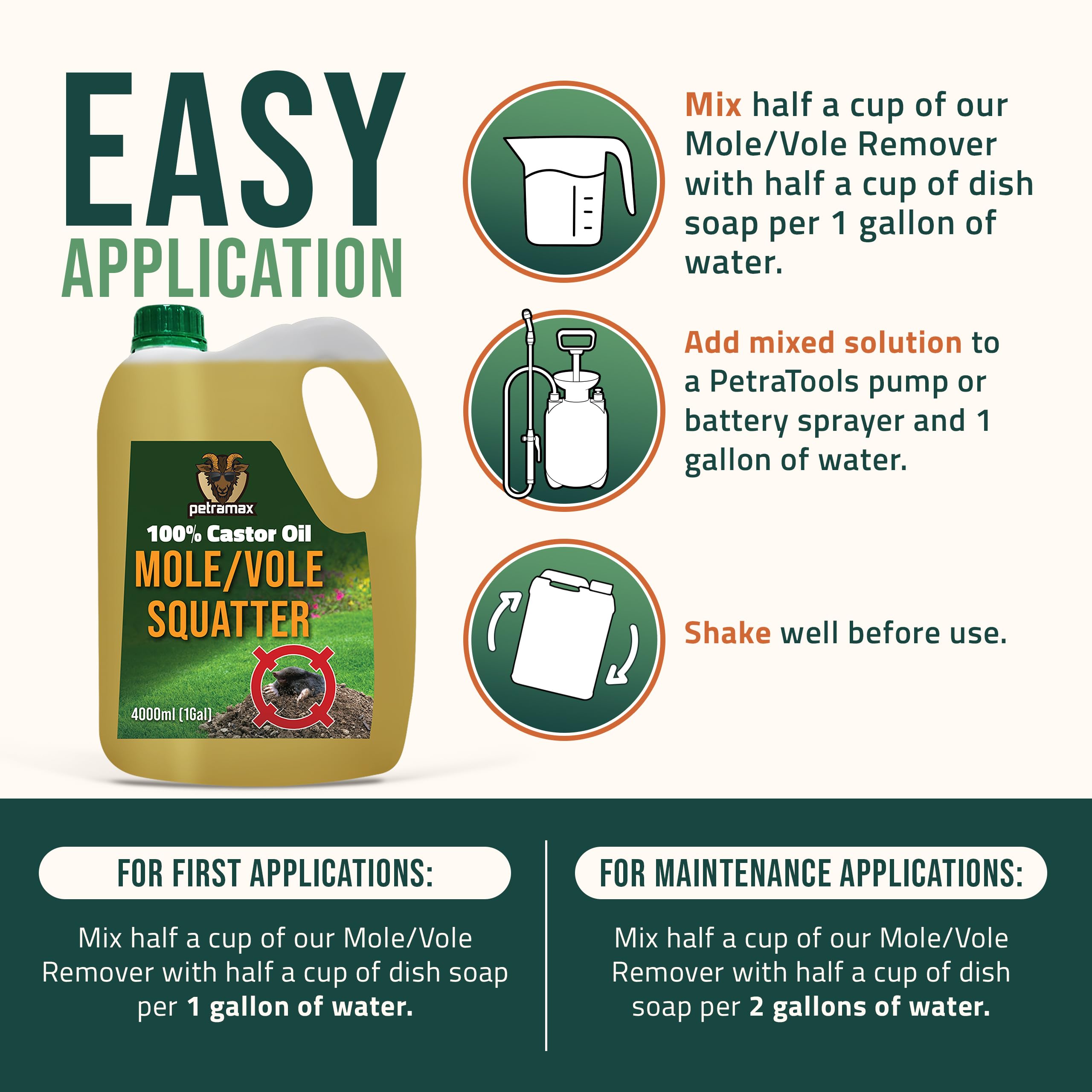 100% Castor Oil for Mole for Lawns Getting Rid of Ground Moles - Most Effective Way to Remove Gopher, Mole, Vole Castor Oil - Pet Safe, Food Grade (1/2 Gallons)
