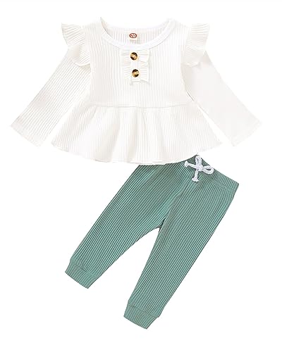 18 Months Girl Clothes Toddler Baby Girl Outfit Fall Winter Long Sleeve Ruffle Shirt Cotton Pant Set 2 Pieces Outfits 18-24 Months Girl Clothing