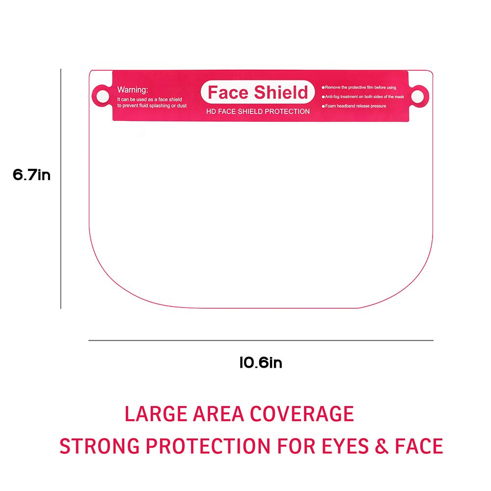 10 Pack Kids Anti-Fog Face S.hields Safety S.hield with Elastic Band For Children (Red)