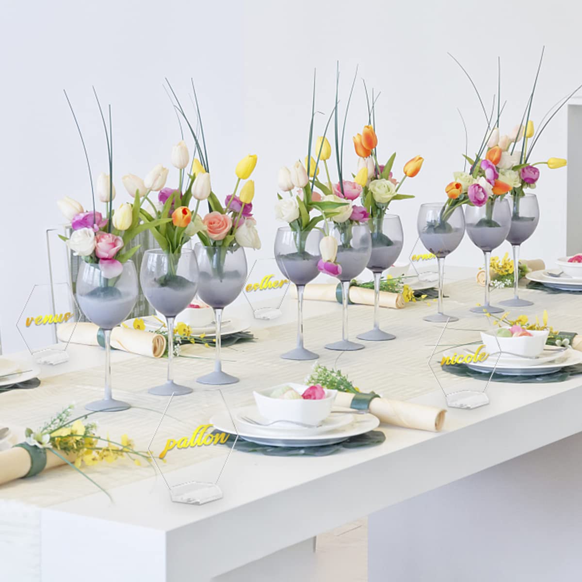 10 Set Acrylic Table Card with Holders & 2 Markers,Clear Hexagon Table Number Sign Holders Wedding Seating Place Cards with Base Blank DIY Table Name Cards for Banquet,Photos and Office Menu Meeting