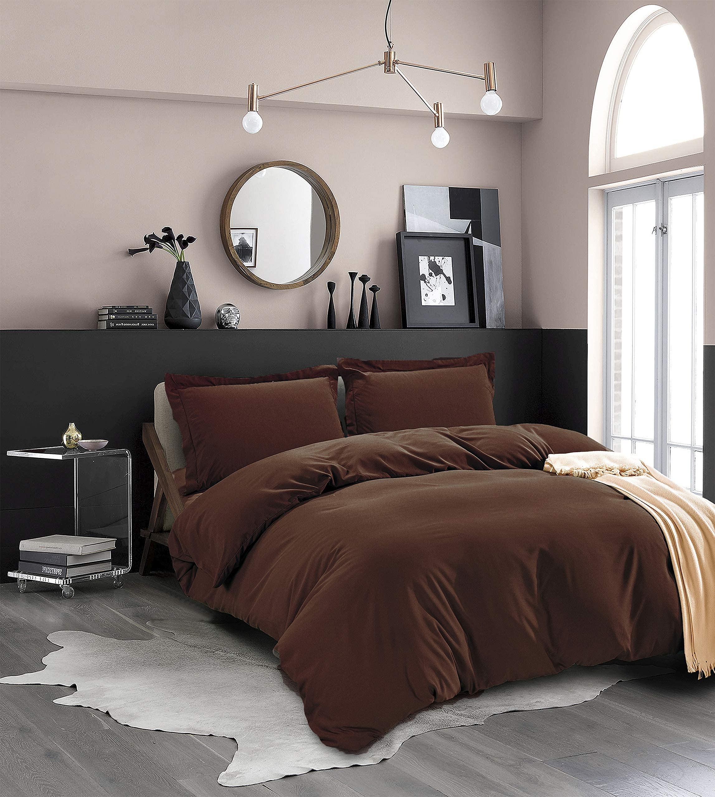 100% Cotton 800 TC 1 Piece Duvet Cover With Button Closure & Corner Ties And 2 Pillowcase, Cooling Comforter Cover Set, Soft Sateen Weave King/California King Size Chocolate 3 PCs Duvet Cover Set