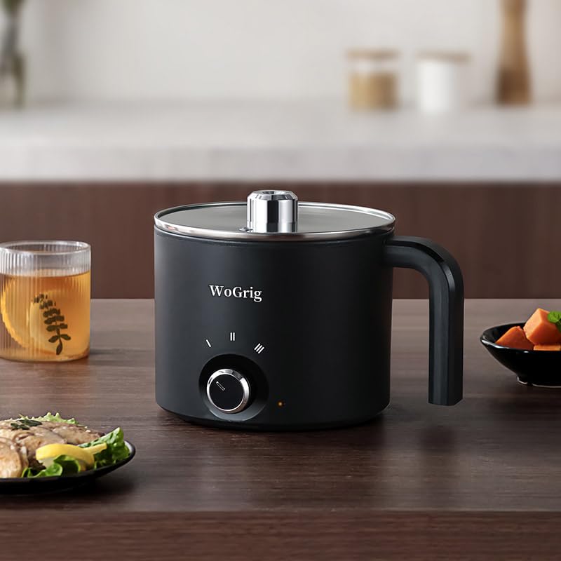 1.8L Electric Hot Pot,Ramen Cooker, Dual power supply Mini Portable Multi-Functional Lazy Pot for Pasta, Noodles, Egg, Soup,Rice,Non-Stick Noodle Cooker with Boil Dry Protection for Dorm, Office