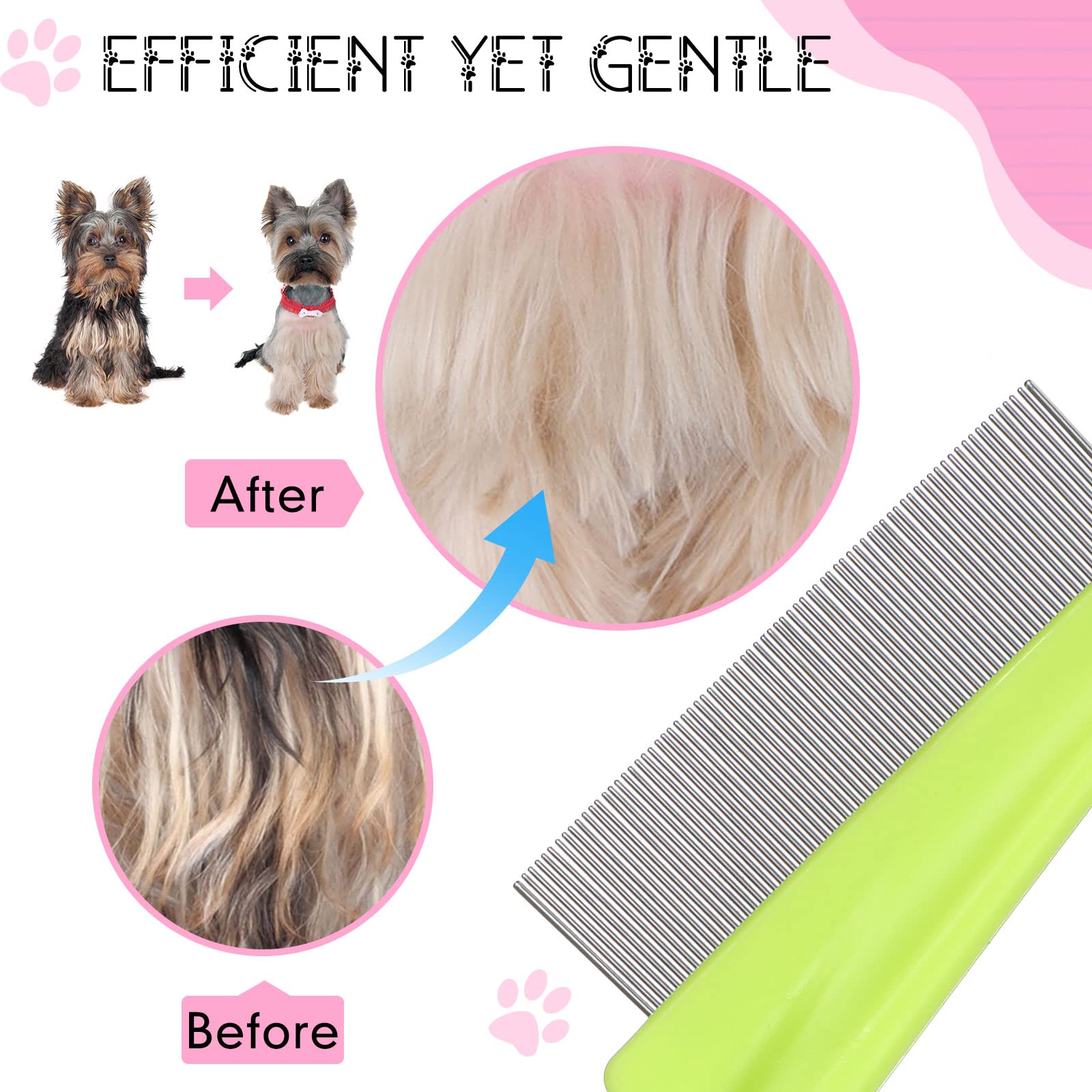 10 Pcs Flea Comb for Dogs and Cats Flea Remover Tool with Stainless Steel Metal Teeth for Detangling Grooming Kit, Pink, Blue, White and Green, 2 Sizes