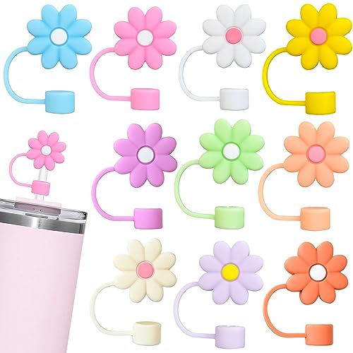 10pcs Flower Straw Topper Fitting for Stanley Straw Covers, Silicone Straw Covers Cap for All 9-10mm Straws, Reusable Straw Covers Compatible for Stanley 30&40 Oz, Straw Toppers Suited for Stanley Cup