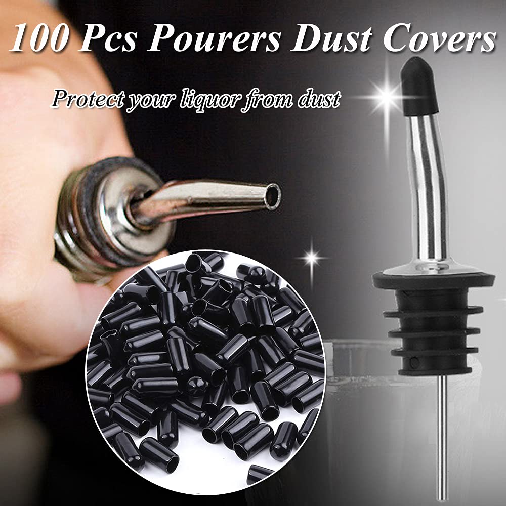 100 Pcs Pourers Dust Covers,liquor spout covers, Dispenser Spout Dust Rubber Caps for Olive Oil Liquor Bottles, Black (Black)