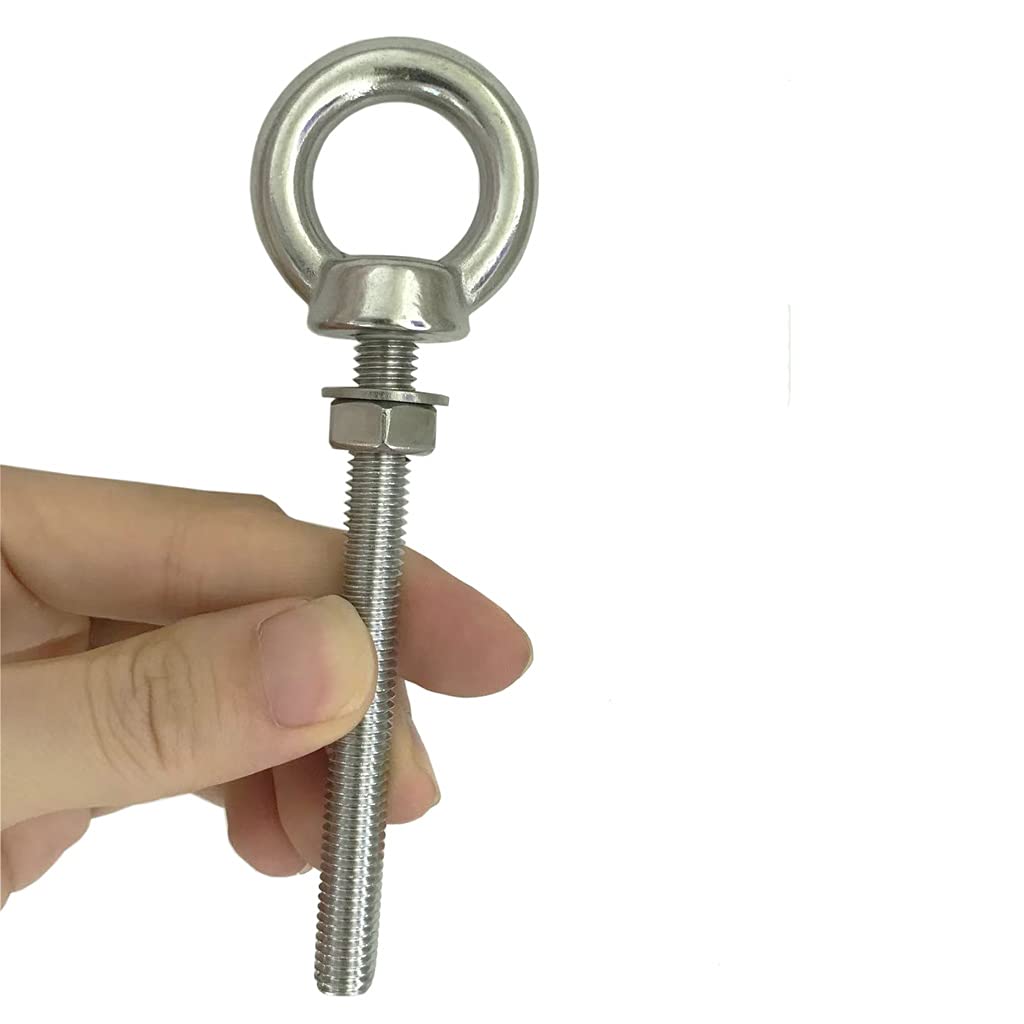 AIVOOF Stainless Steel Eye Bolts, 2 Pack M8 Shoulder Eye Bolt 3.15" Heavy Duty EyeBolts Screws in Eye Hooks with Washer and Nuts for Lifting Ring Eyebolt Thread Length 80mm