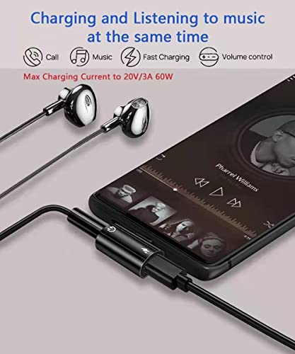2 in 1 Galaxy Pixel Headphone Adapter, USB C to 3.5mm Aux and 60W PD Charge Adapter Compatible with Samsung S23 S22 S21 S20 S20+ Ultra Note 10 20 Ultra, Google Pixel 7 6 Pro 5 4 XL 3 XL 2XL, Pico 4