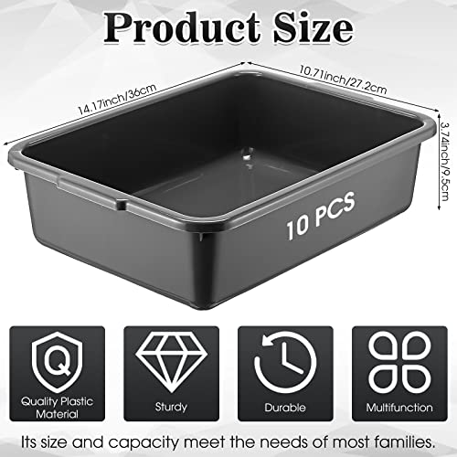10 Pcs Commercial Bus Tubs 8 Liter Dish Bus Tubs Box Plastic Tub for Storage Wash Container, Gray