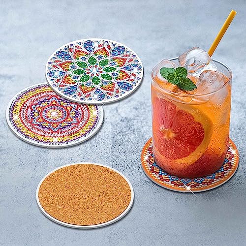 10 Pcs Diamond Painting Coasters with Holder, Mandala DIY Diamond Art Coasters Kits for Adults Kids Beginners Art Craft Supplies