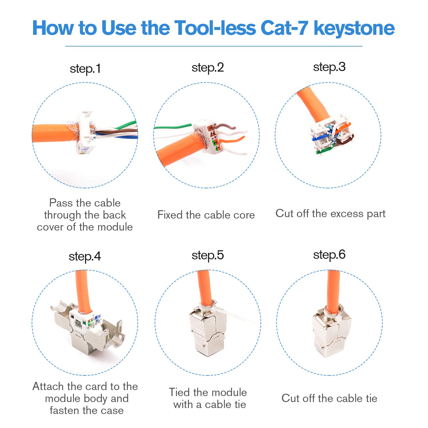 10 Pcs Cat7 Keystone Jack, Cat7 RJ45 FTP Tool-Less Type Zinc Alloy Module Shielded Keystone Jack Adapter 10 Gigabit Modular Jack