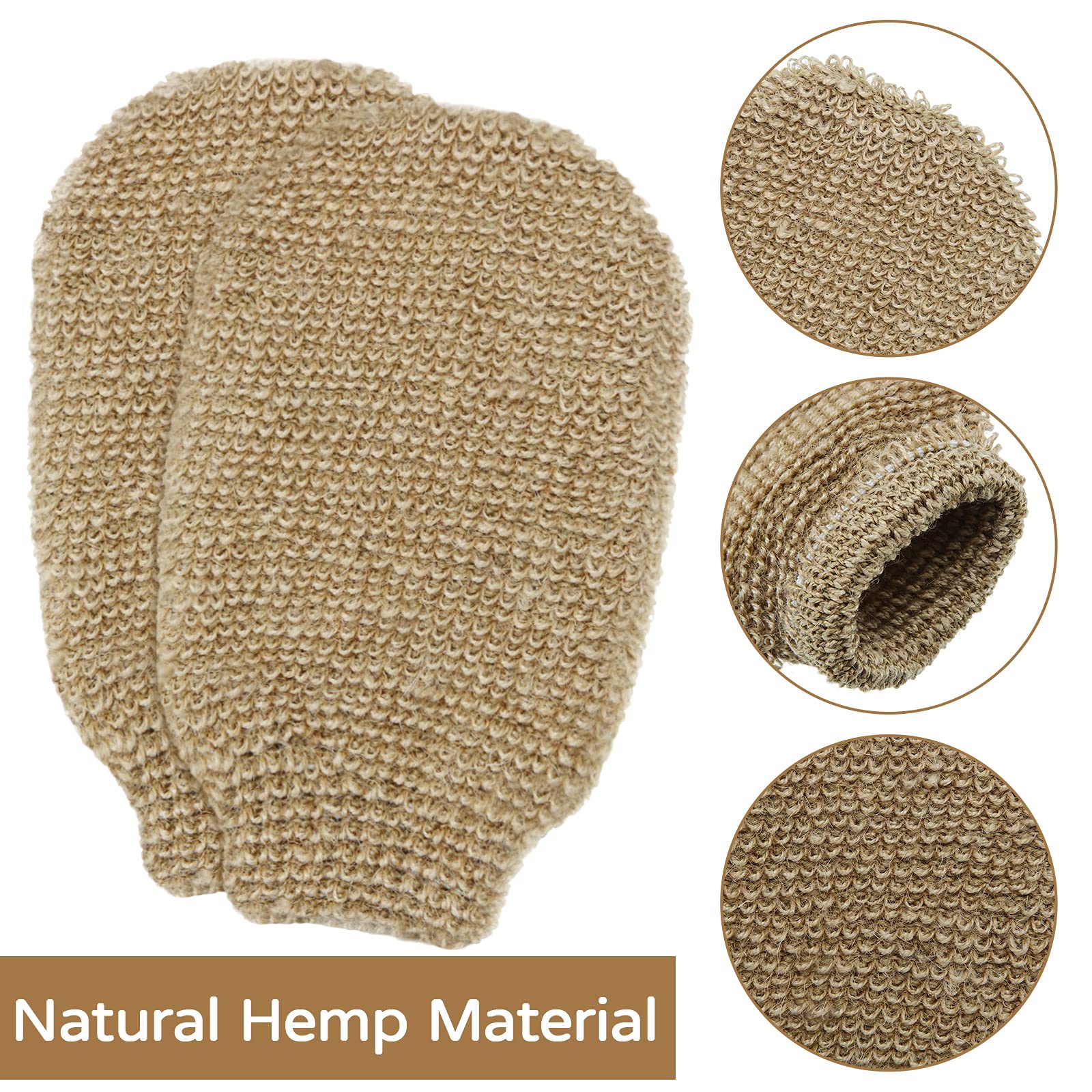 4 Pieces Bath Mitt Loofah Shower Gloves Natural Exfoliating Hemp Scrubbing Mitt Bath Sponge Shower for Women Men Scrubber Machine Washable Double Sided Available