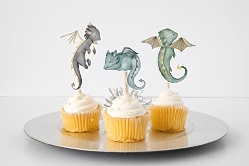 10 pcs Dragon Cupcake Toppers - Magical Dragon Cake Decorations for Fantasy Parties