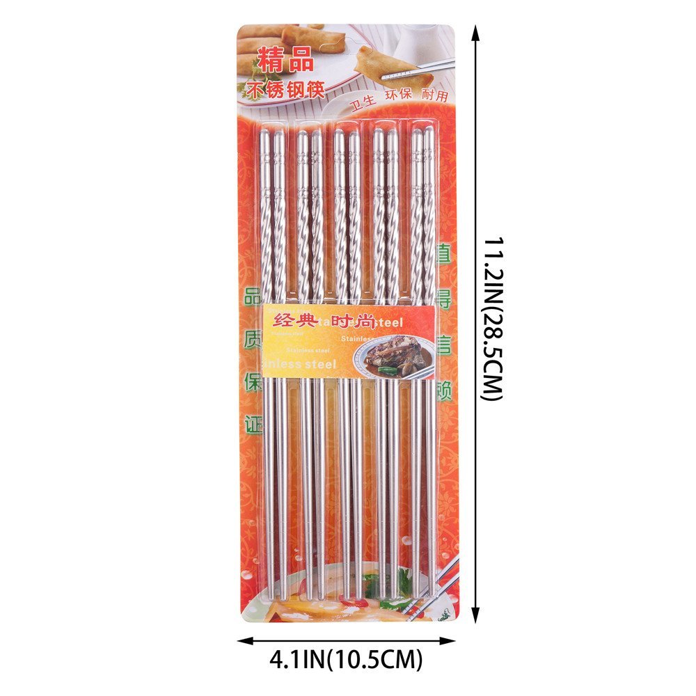 10 Pcs (5 Pairs) High Quality Spiral Design Silver Stainless Steel Chopsticks
