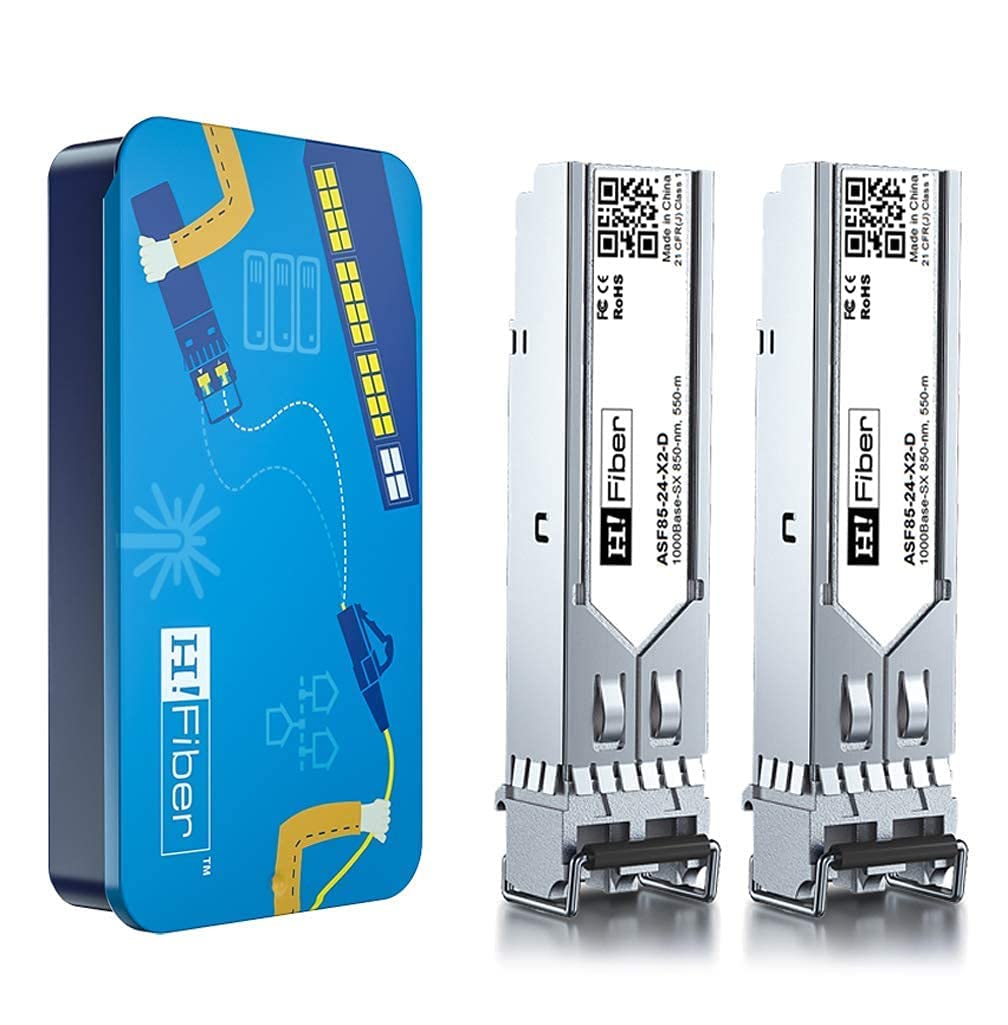 2 Pack of SFP Transceiver Multimode Gigabit Mini-GBIC Module Bundle with 1meter OM3 LC to LC Fiber Patch Cable, 1000Base-SX Compatible for Netgear AGM731F and More
