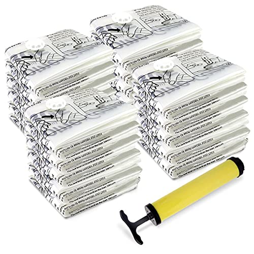 20 Vacuum Sealer Bags β Compression Bags for Travel, Clothes, and Blanket Storage β Airtight Space Saver Bags in 4 Sizes and Pump by Home-Complete
