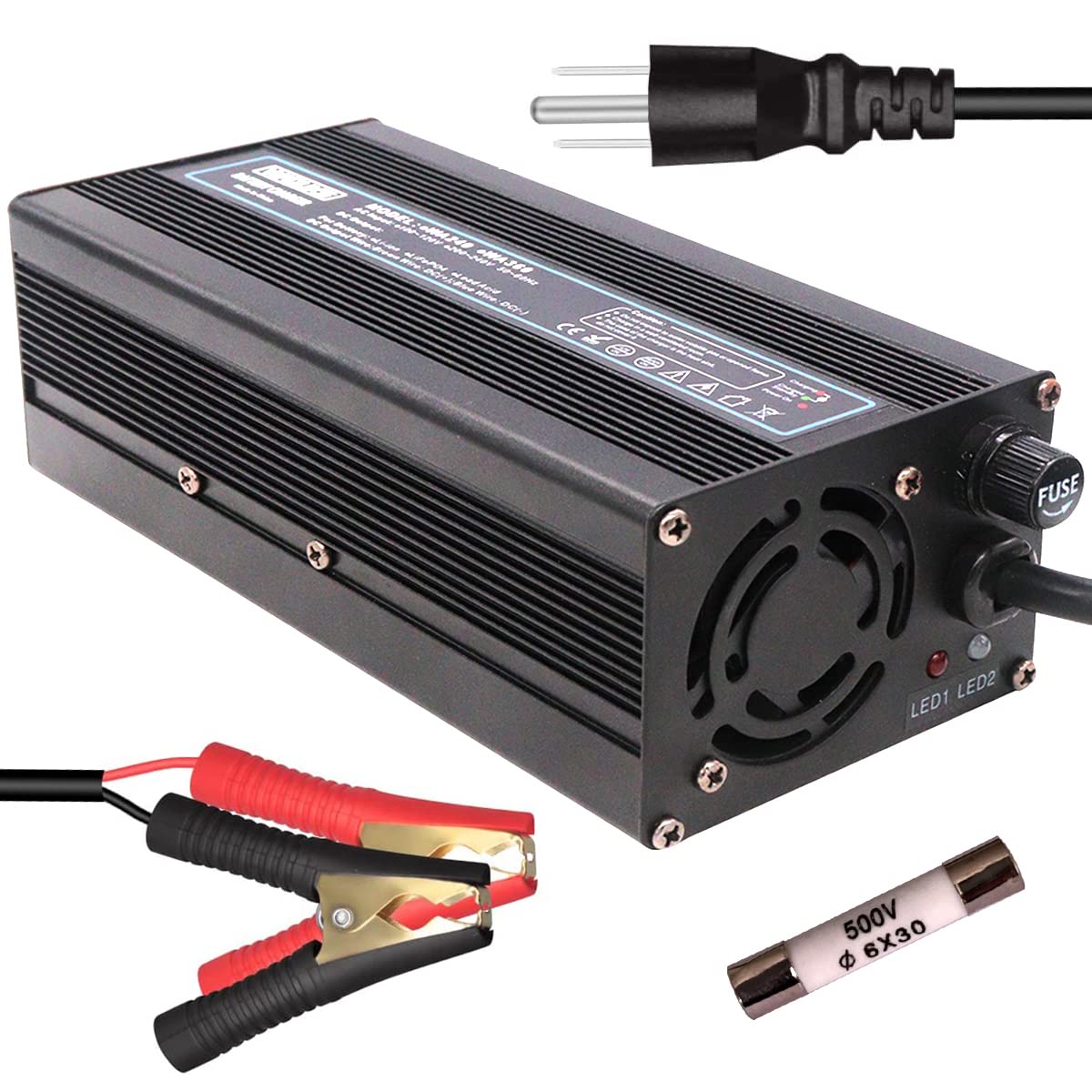 14.6V 20A Charger 12V 20A LiFepo4 Smart Charger DC Output Connector Alligator Clip Used for 4S 12V LiFepo4 Battery Pack with Cooling Fan