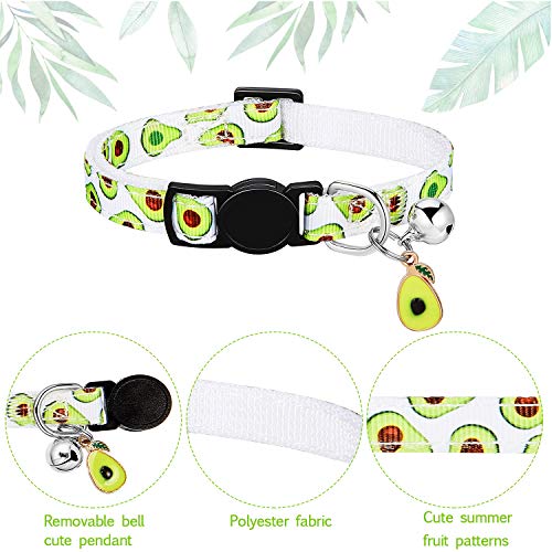 5 Pieces Breakaway Cat Collars with Bell Colorful Summer Fruit Style Adjustable Pet Collar with Pineapple Watermelon Cherry Strawberry Avocado Patterns for Kitten Kitty Cat Tropical Hawaii Party (S)