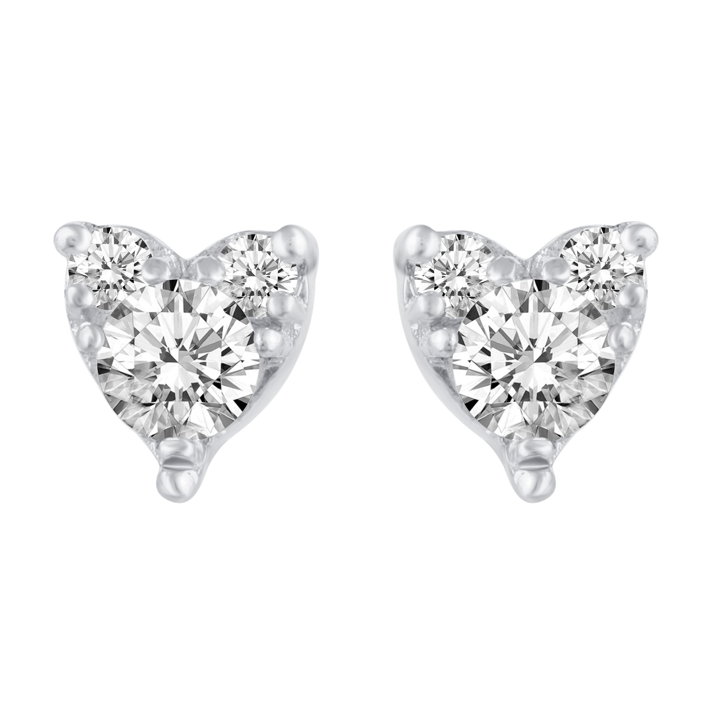 1/4 Ctw Natural Diamond Stud Earrings set in 925 Sterling Silver (HEART)