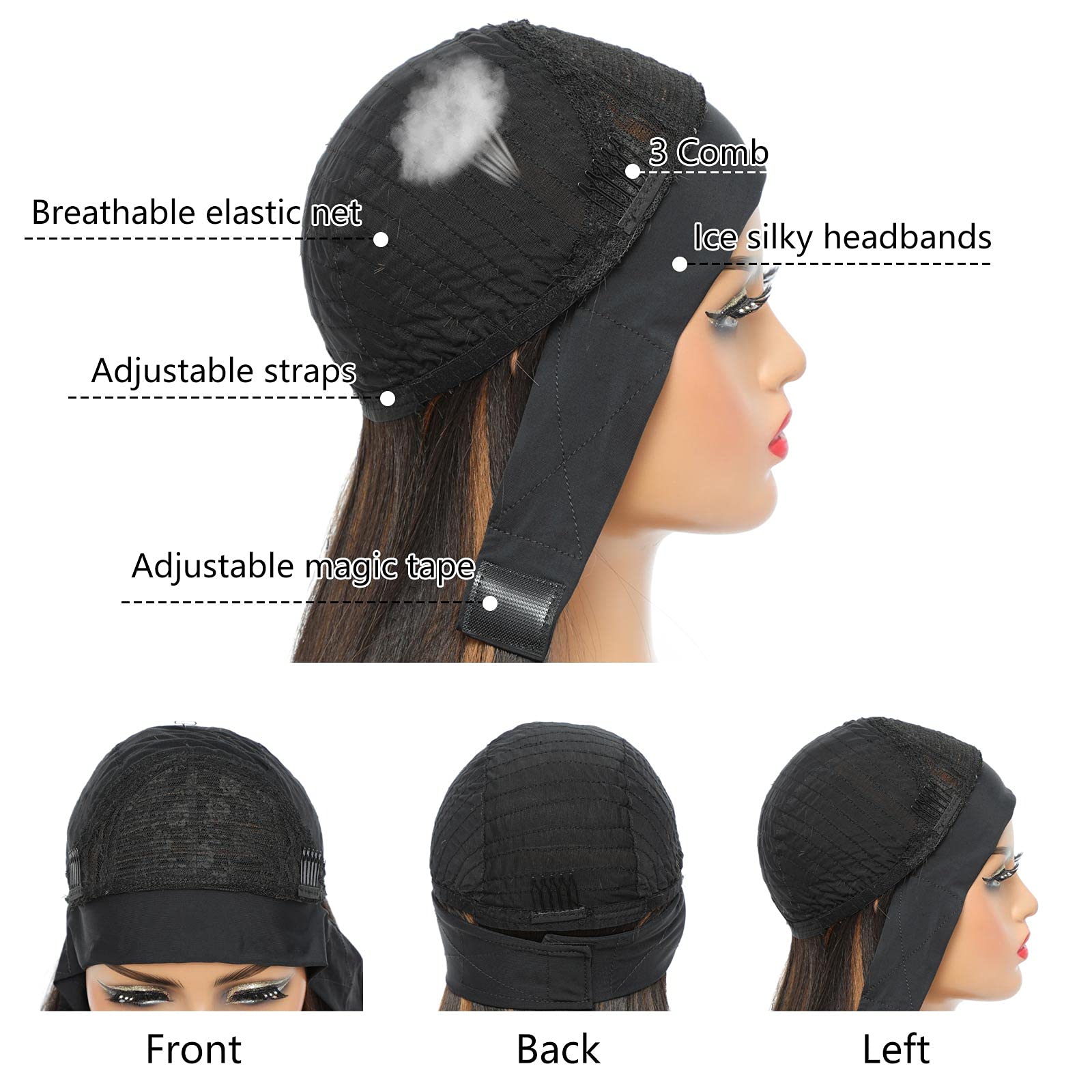 Aksice Curly Headband Wig for Black Women, Water Wave Headband Wigs with Headbands Attached, Glueless Black Half Wig 150% Density for Daily Use (26 Inch)