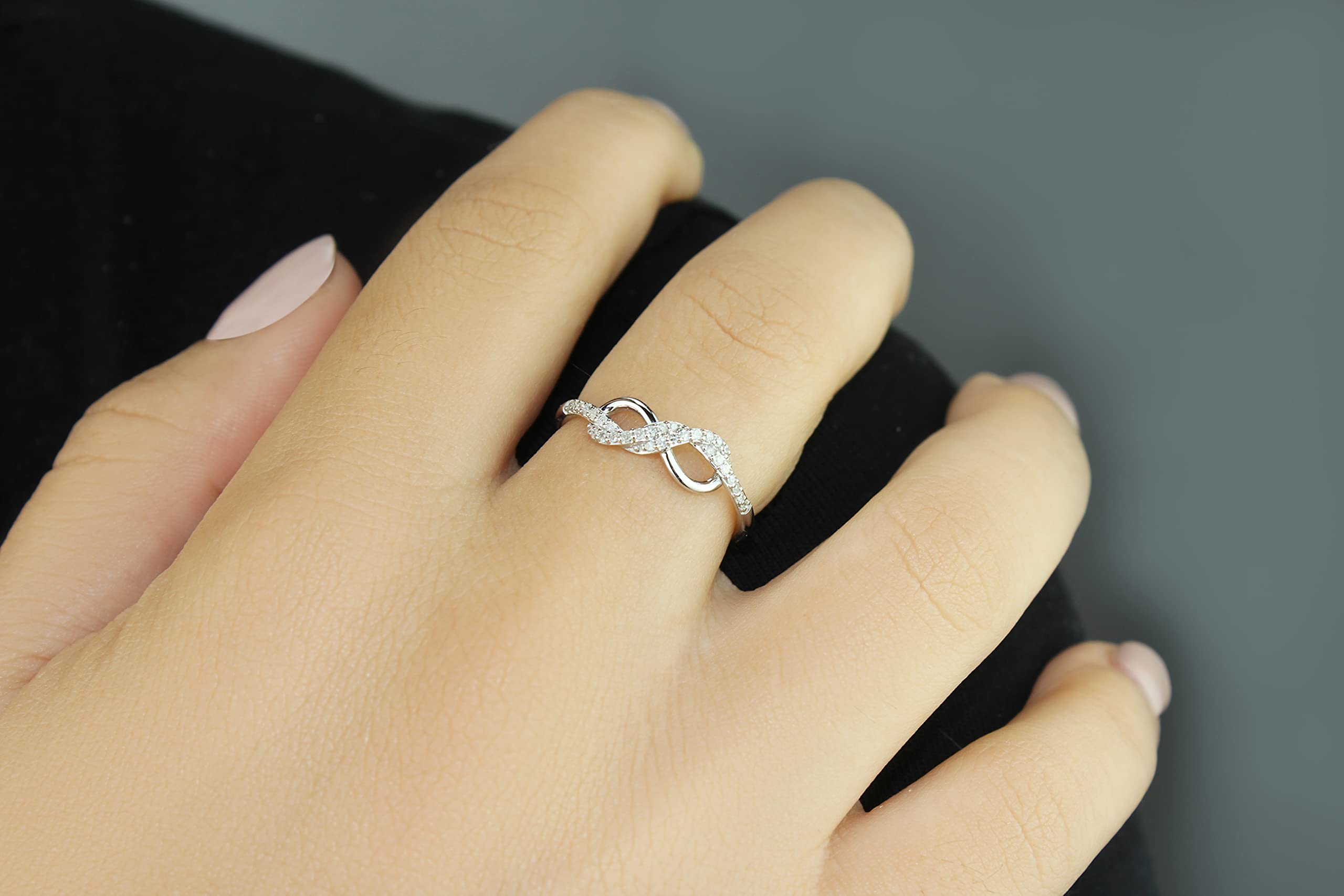1/8 Carat Natural Diamond Infinity Ring for Women in 14k White Gold (H-I, I1-I2, cttw) Size 7 by Belantina