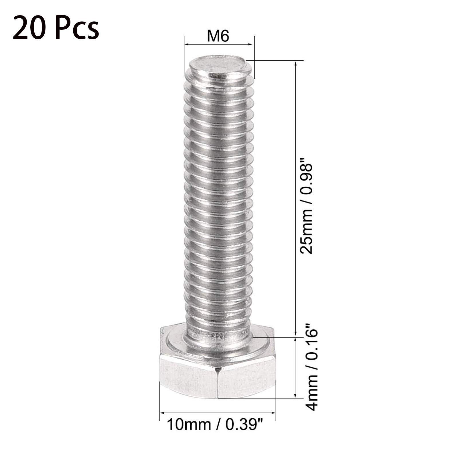 20 Pcs M6 Hex Bolt M6-1 x 25mm UNC Hex Head Screw Bolts A2-70(304) Stainless Steel Fully Threaded Hex Tap Bolts,Plain Finish,Fully Threaded (M6 x 25mm)