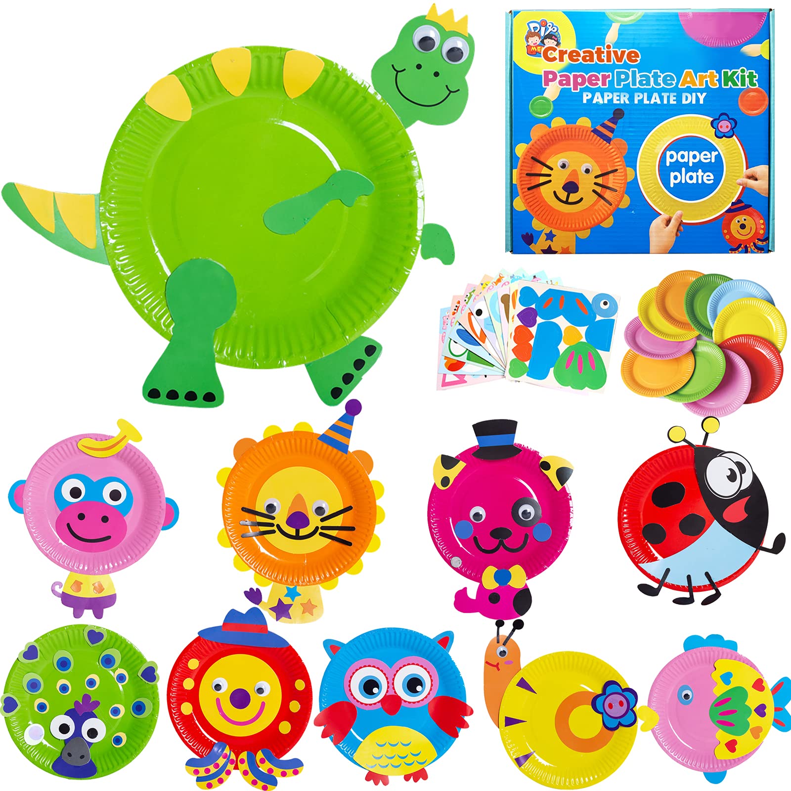 10Pcs Animal Paper Plate Kit for Kids, DIY Art Supplies Project for Children, Game for Preschool Classroom Party, Fun and Educational Gift for Easetr Birthday Holiday Christmas Crafts for Girls Boys