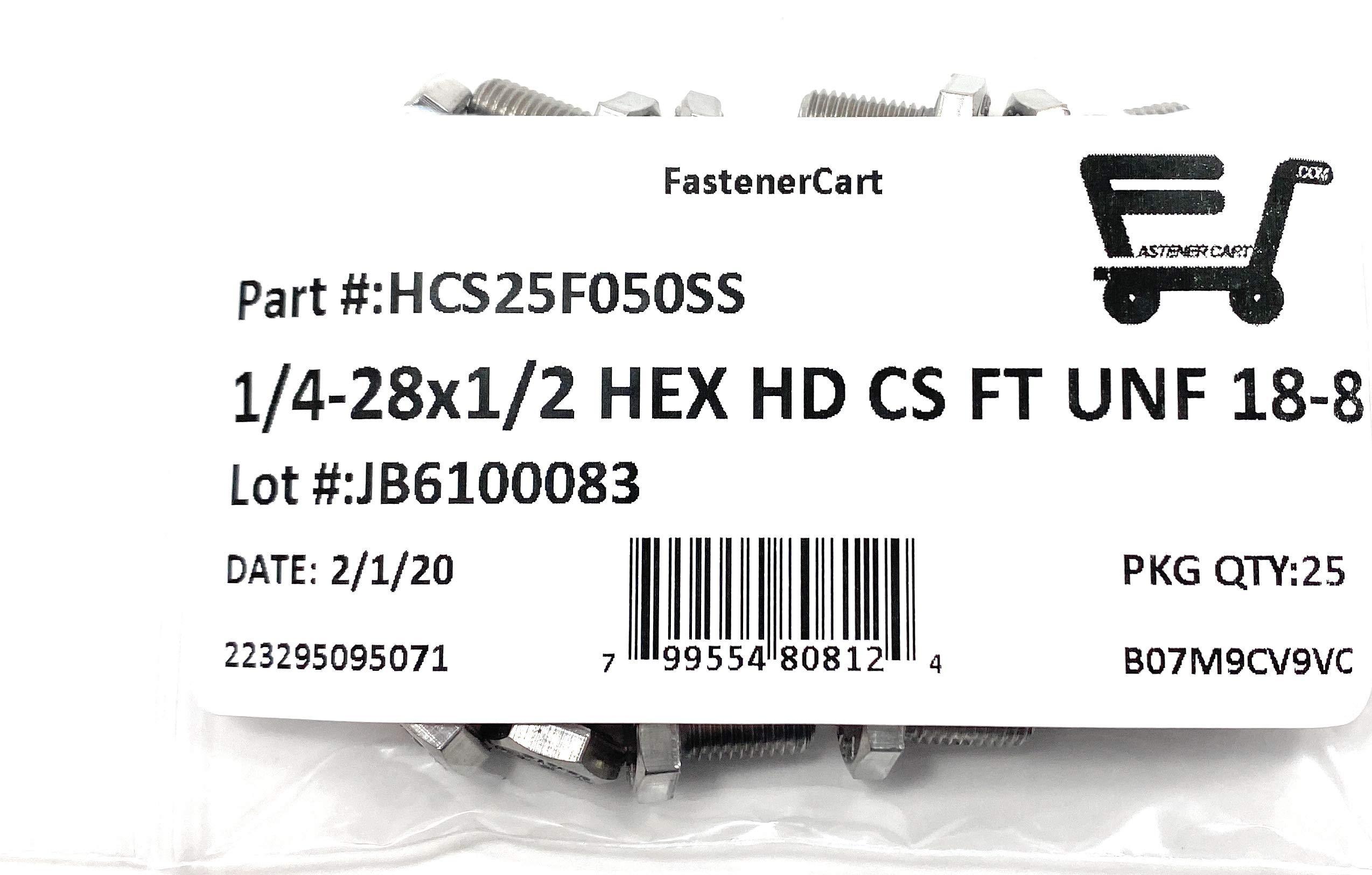 1/4-28x1/2 Stainless Steel Hex Cap Screws FT Hex Bolts 18-8 (UNF) FINE THREAD (25 pcs)