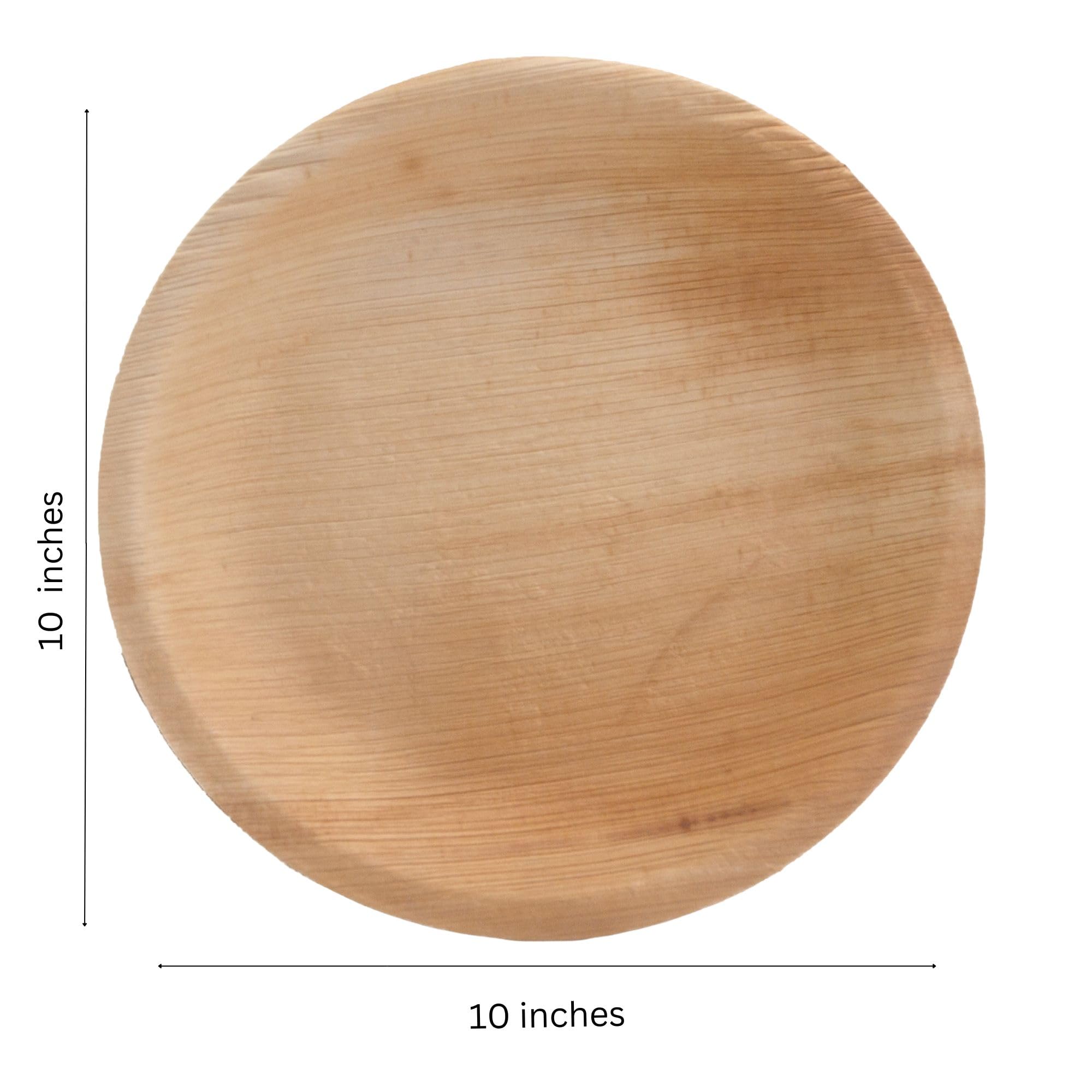 10 Inch Round Disposable Palm Leaf Plates Party Pack of 25, Eco-Friendly Bamboo Like Compostable And Biodegradable, Microwave & Oven Safe Serving Platters For Wedding Or Outdoor Events, Heavy Duty