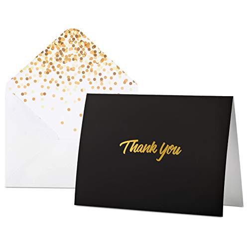 100 Thank You Cards with Envelopes | Thank You Notes, Black & Gold Foil | Blank Cards with Envelopes | For Business, Wedding, Graduation, Baby Bridal Shower, Funeral, Professional Thank You Cards Bulk