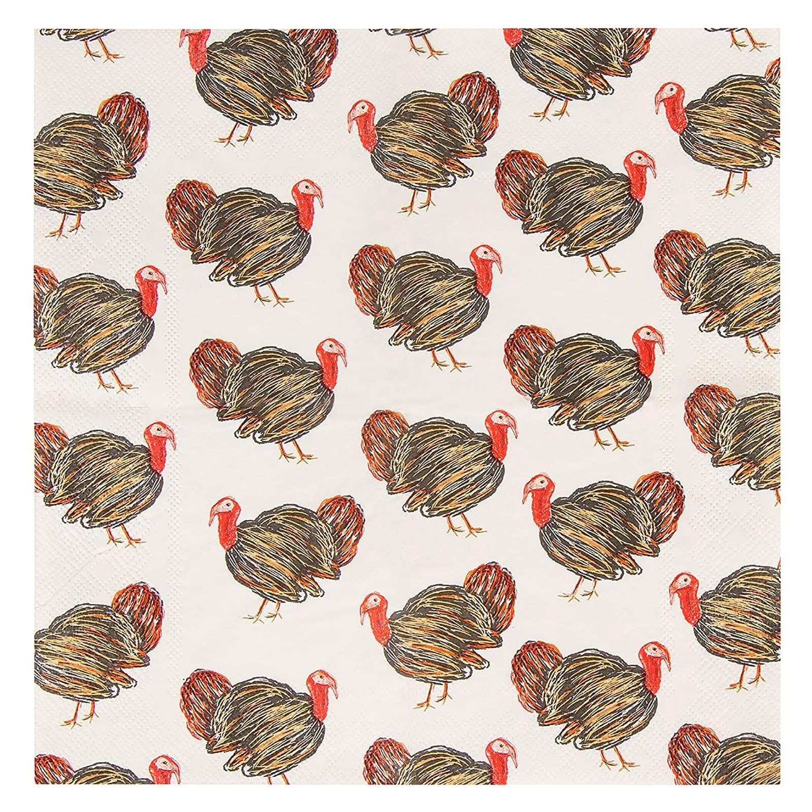 100 Pack Turkey Thanksgiving Cocktail Napkins for Party Supplies (5 x 5 In)
