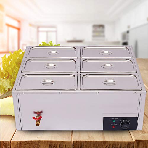 110V 850W 6 Pan Commercial Grade Food Warmer, 6inch Deep Stainless Steel Buffet Food Warmer Steam Table with Temperature Control for Catering and Restaurants