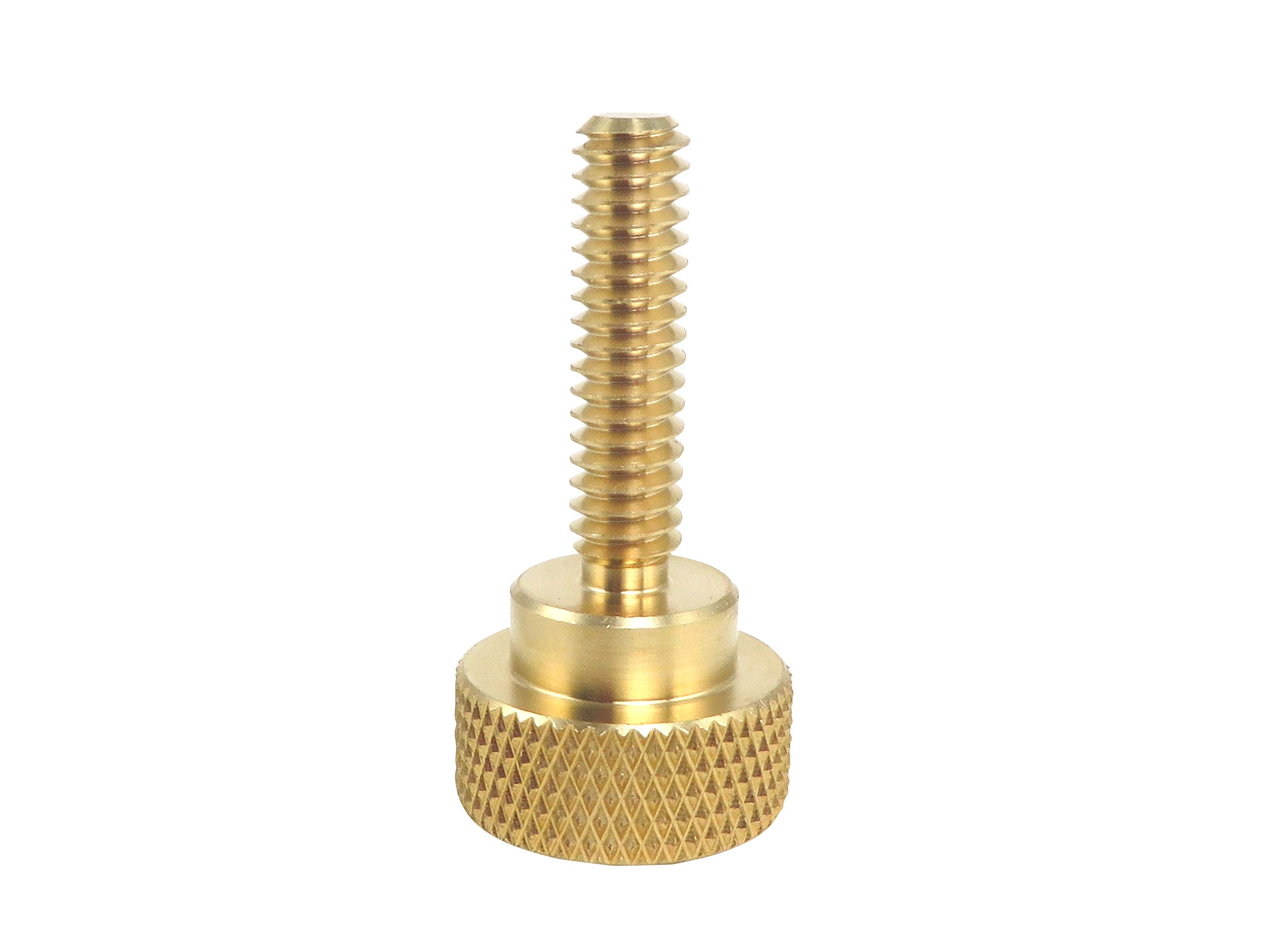 10 Pack 1/4-20 x 1 Inch Threads Solid Brass Diamond Knurled Thumb Screws Knobs with Straight Shoulders Right-Hand Threads SAE Flat Tip Uncoated (1/4-20 x 1 inch Long Threads)