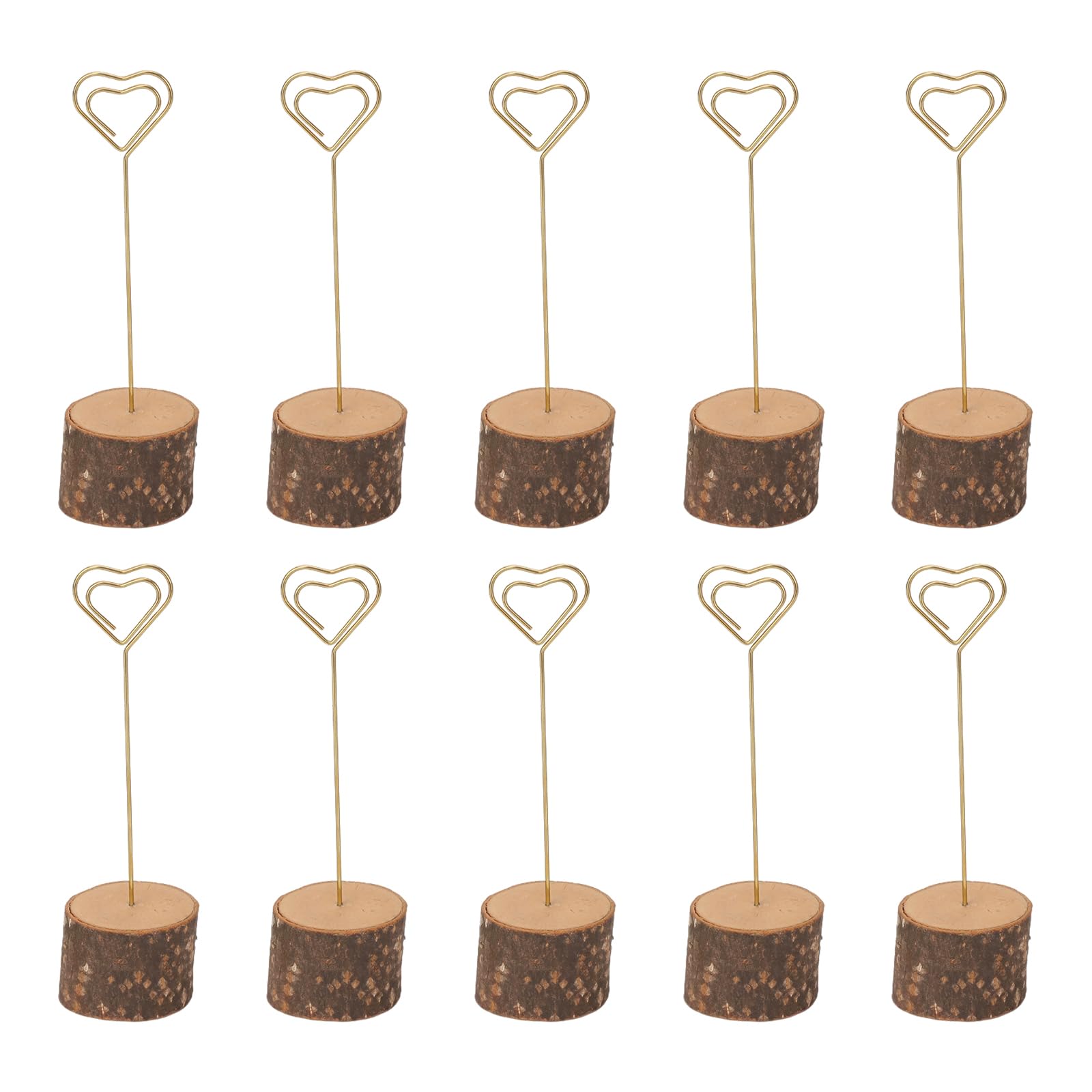 10 PCS Rustic Wood Place Card Holder Table Number Holders with Kraft Cards Table Stands with Heart Shape Wire Clips for Photo Wedding Party Centerpiece Restaurant Decorations Table Setting