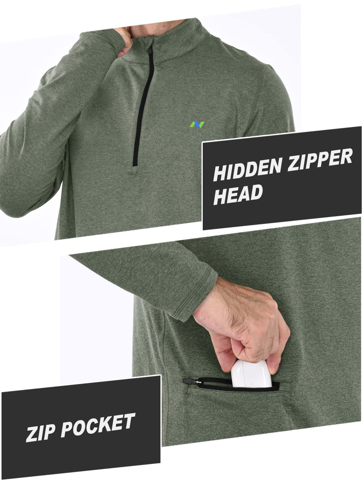 1/4 Zip Pullover Mens Long Sleeve Athletic with Zip Pocket Shirt Quick-Dry Pullover Tops Sweatshirt Large