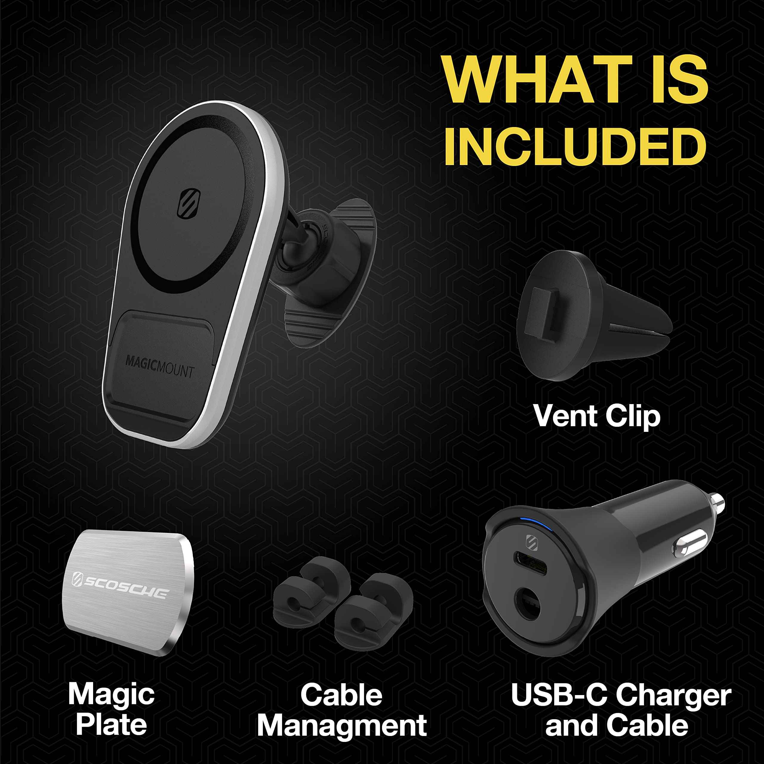Scosche MPQ5DV-XTSP MagicMount Pro Charge5 15W Wireless Charging MagSafe Car Mount, Magnetic Phone Holder for Dashboard/Vent Compatible with iPhone 16/15/14/13/12 Pro/Pro Max/Plus, MagSafe Case & More