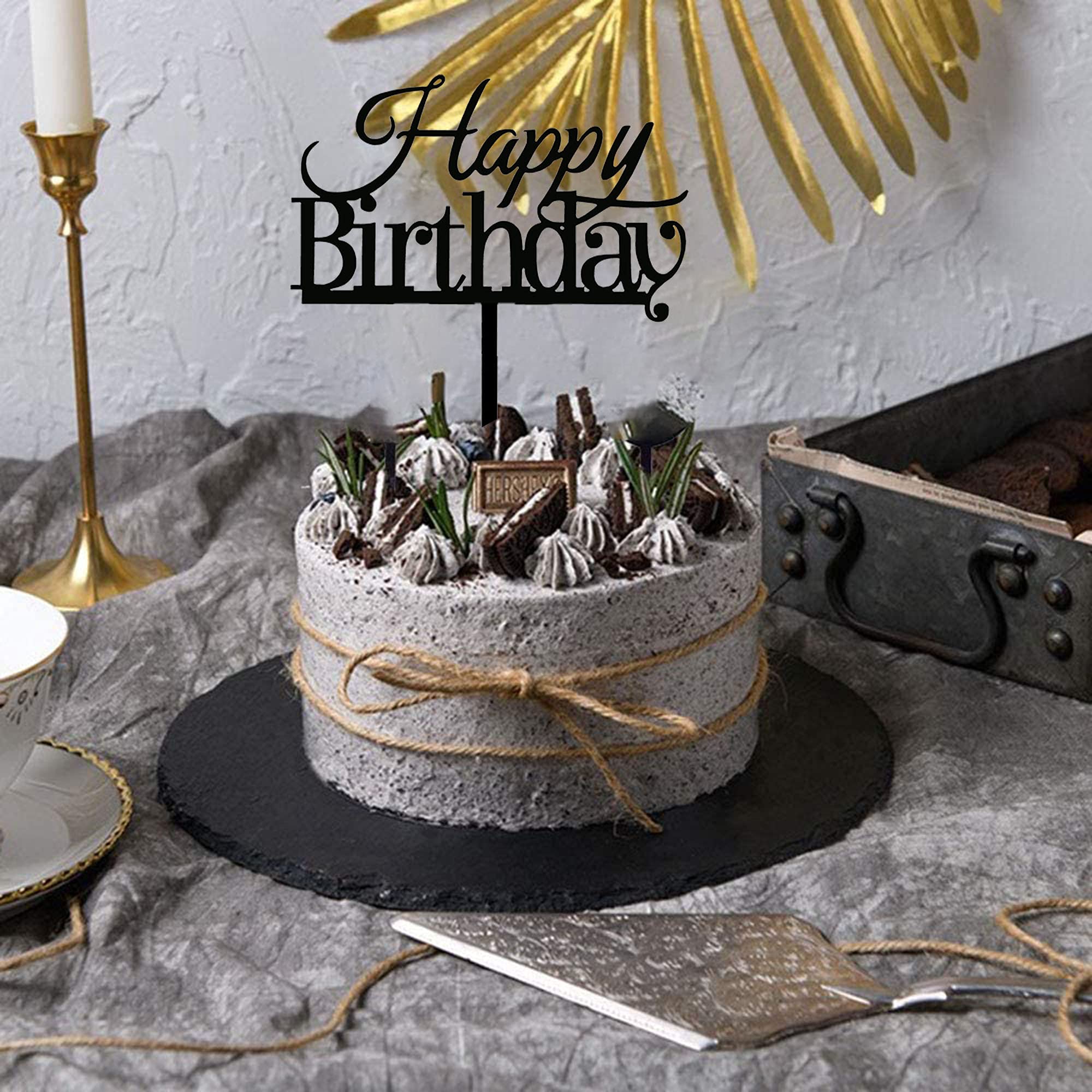 10 PCS Black Happy Birthday Cake Topper Acrylic Cupcake Topper A Series of Birthday Cake Supplies Decorations
