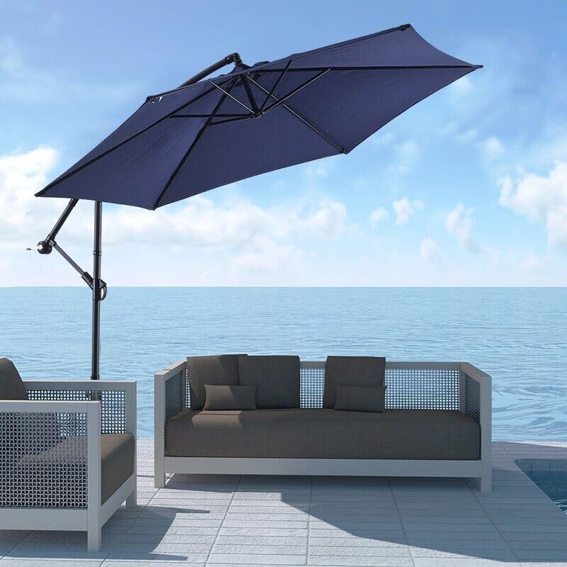 10 ft Hanging Umbrella Outdoor Market Umbrella Cantilever Garden Sun Shade (Blue)
