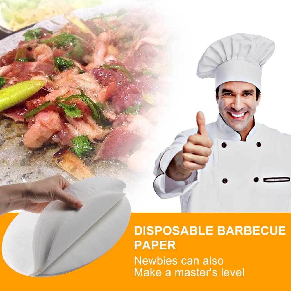 100Pcs Non-stick BBQ Barbecue Tin Foil Paper,11inch Baking Parchment Paper Sheets Round Paper for Baking Cakes, Cooking, Air Fryer Steaming, Bread Cup