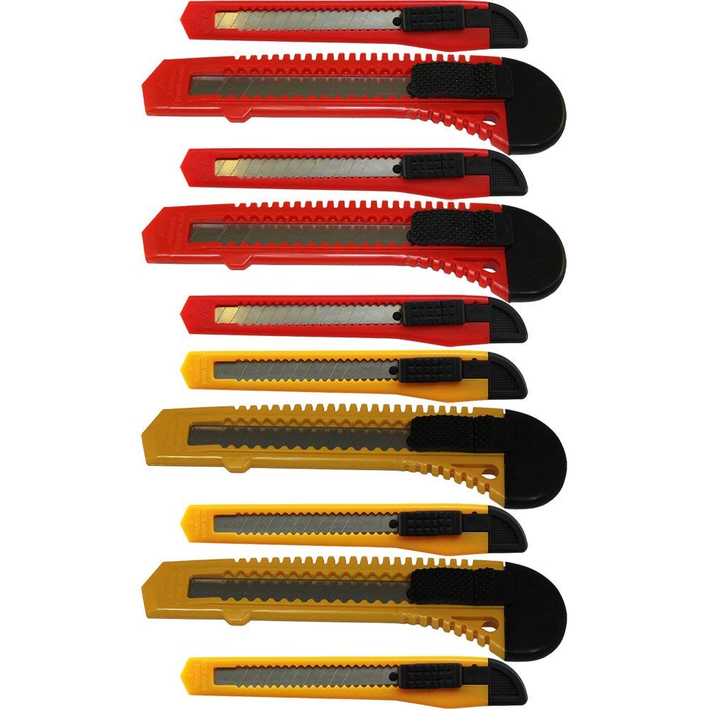 10 Heavy Duty Box Cutters Openers Utility Knives with Snap off Blades (Variety Knife Set)