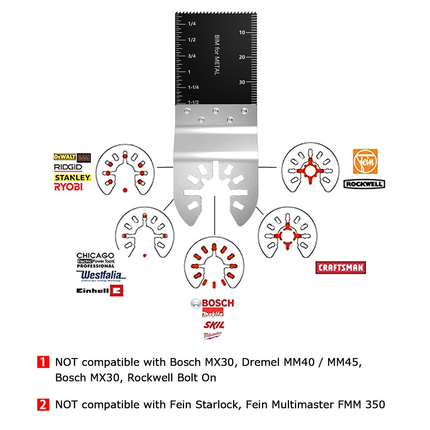 10 Bi-Metal Oscillating Multitool Saw Blades Nail/Metal Cutting/Wood Quick Release Fit Fein Multimaster Porter Cable Black & Decker Bosch Craftsman Ryobi Makita Milwaukee (10 pcs Bi-Metal white)