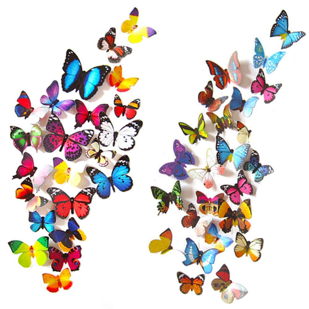 100 PCS Butterfly Dragonfly Wall Sticker, 3D Butterflies Decor Dragonfly Butterfly Decals for Removable Mural Stickers Home Bedroom Decoration