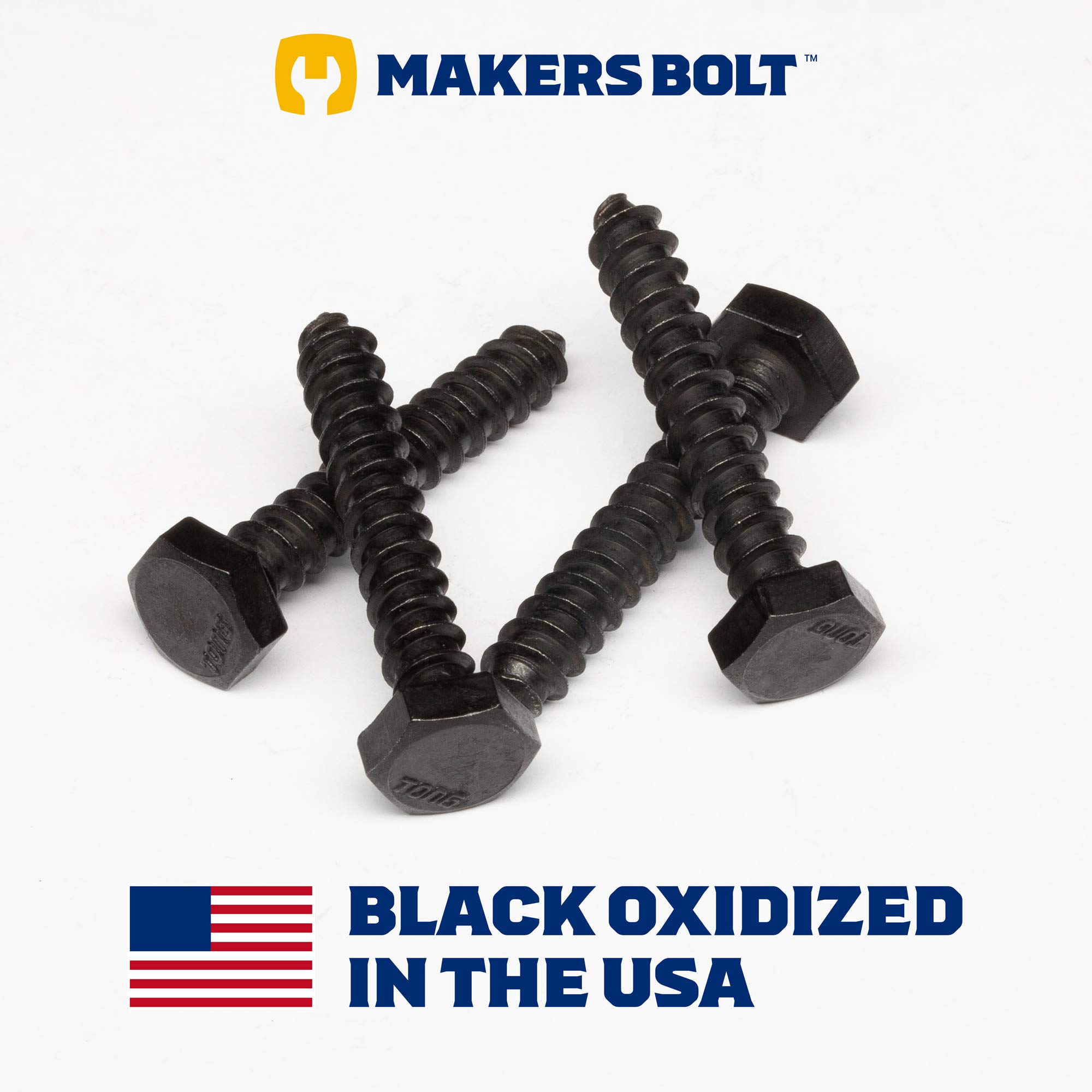 1/4" x 1-1/2" Stainless Steel Hex Lag Bolts (25 pcs) Black Oxidized in USA by Makers Bolt