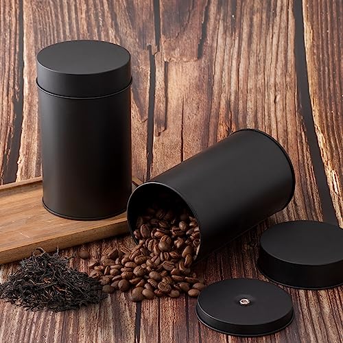 10 packs Tea Tin Canister Tea Tins for Loose Tea Metal Coffee container for ground Coffee Tea Canister 16 oz Round Tin Can with Airtight Double Lids Canister for Kitchen Storage(Black)