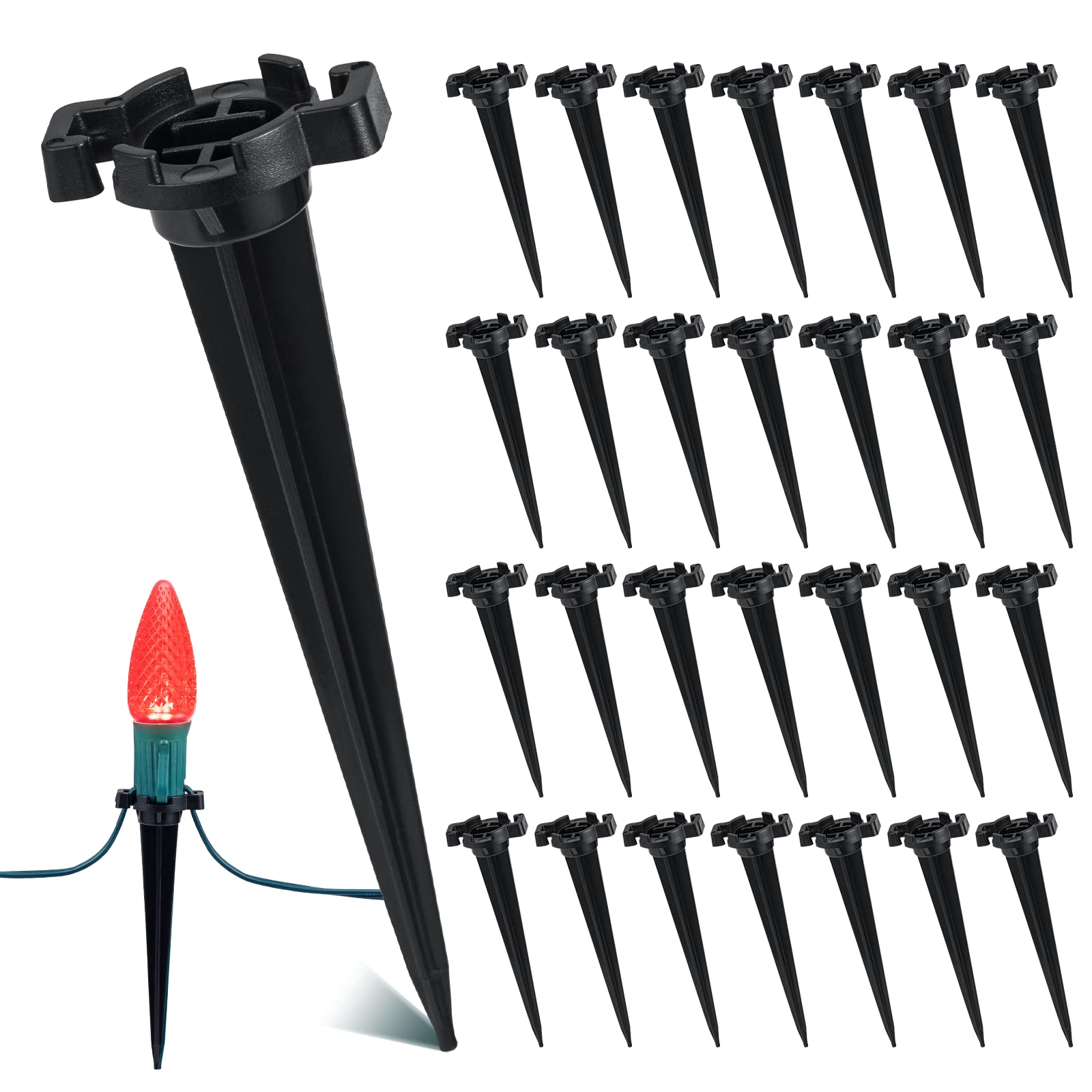 100-Pack Plastic Light Stakes, 4.5 Inch Christmas Yard Stakes for C7 C9 Christmas Lights Outdoor, Universal Light Stakes for Outdoor Holiday Lights Use on Garden Lawn Patio Path Walkway – Black