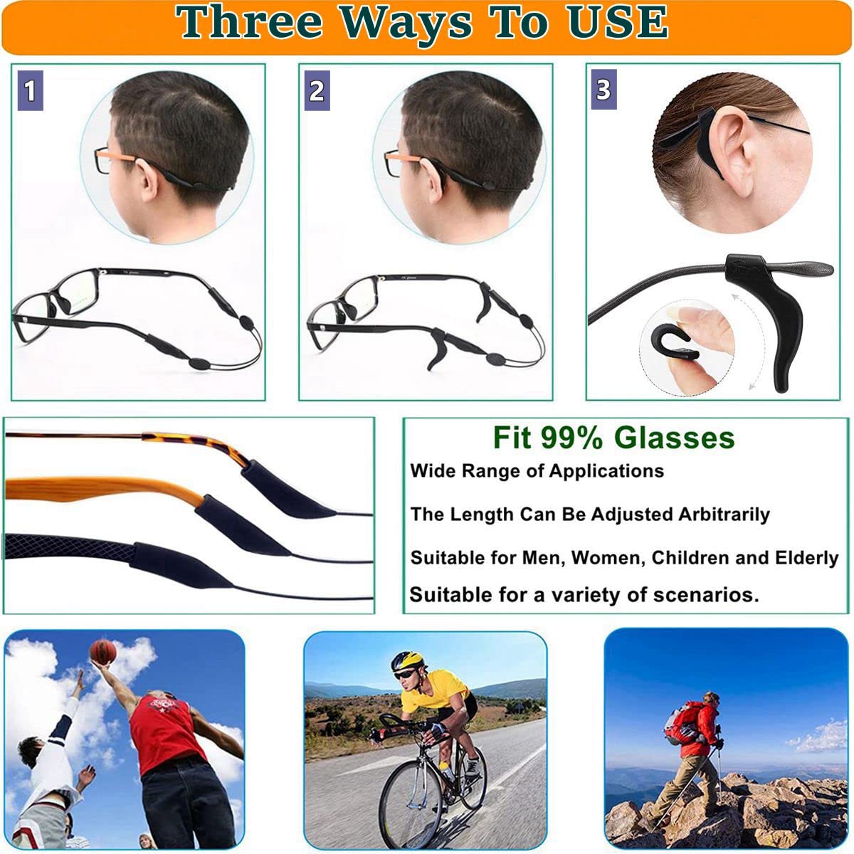 10 Pcs Glasses Strap, Sunglasses Strap, Eyeglasses Strap, 2 Pcs Upgrade Adjustable Eyewear Retainer, With 8 Pcs Ear Hooks, Sports Sunglasses Eyeglass Strap for Men Women Kids Glasses Holder Strap