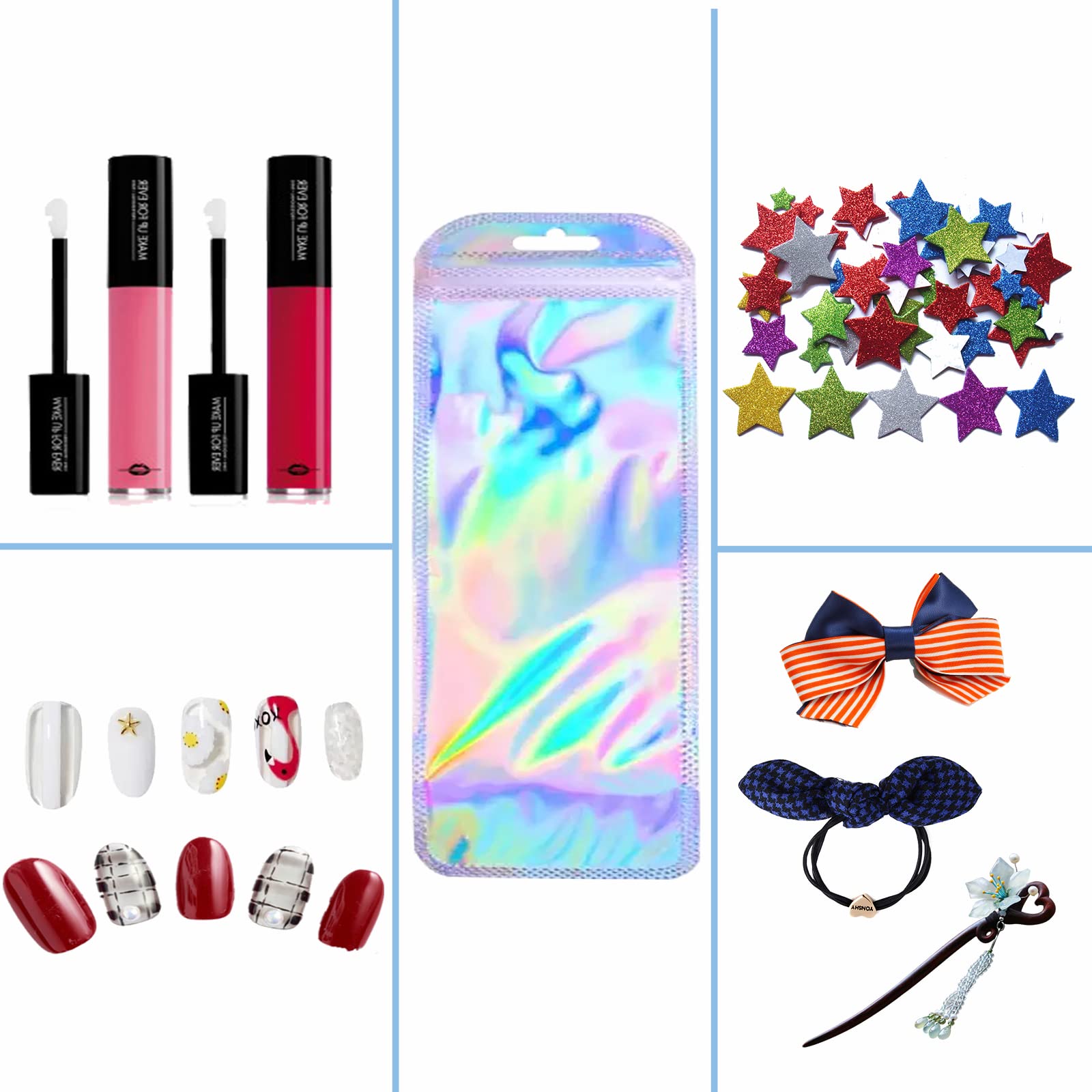 100 Pieces Holographic Bags Packaging Bags for Small Business Packaging Resealable Bags for Packaging Lipgloss, Jewelry Lash 2.4x5inch